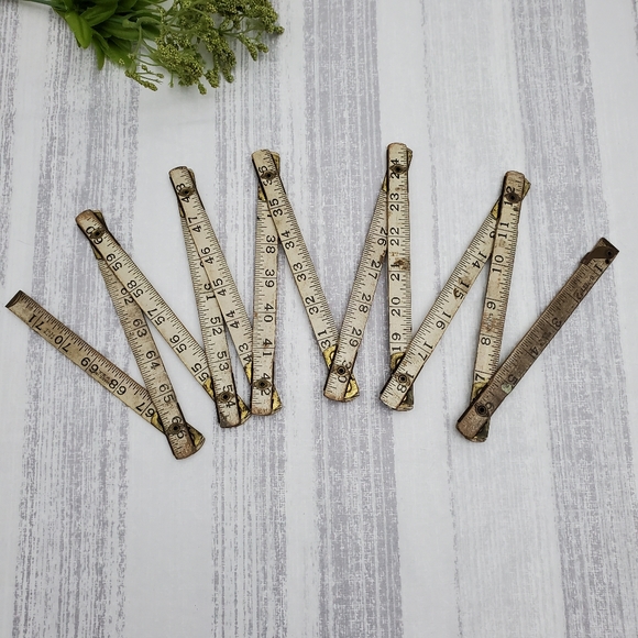 Other | Vintage White 72 Wood Brass Folding Measuring Stick Ruler ...